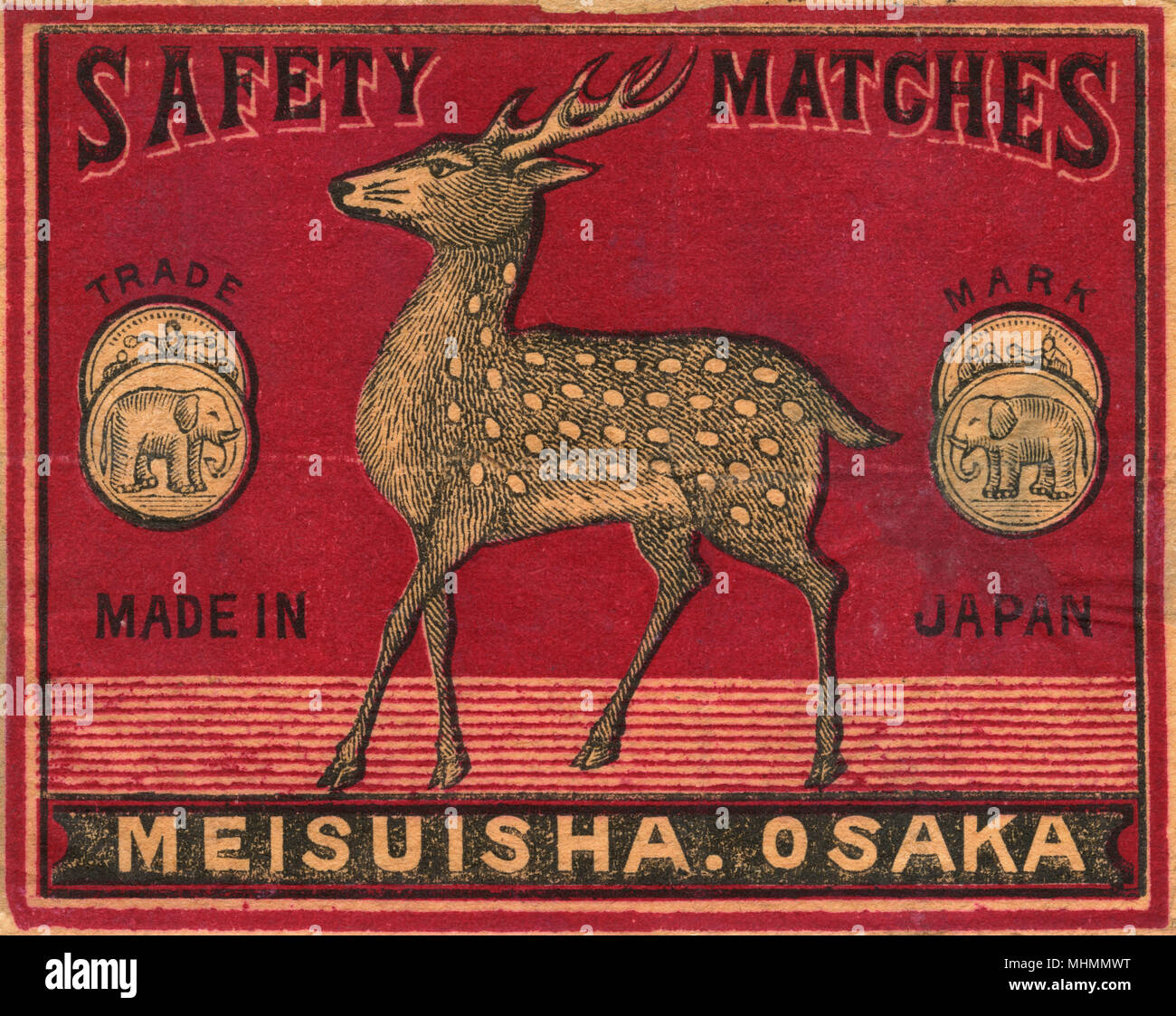 Old Japanese Matchbox label with a deer Stock Photo - Alamy