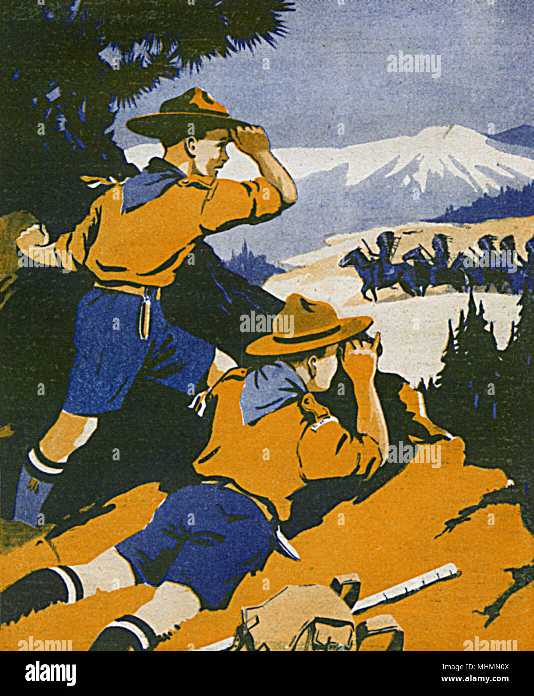 Real boy scouts starring in the film, Lost Valley Stock Photo - Alamy