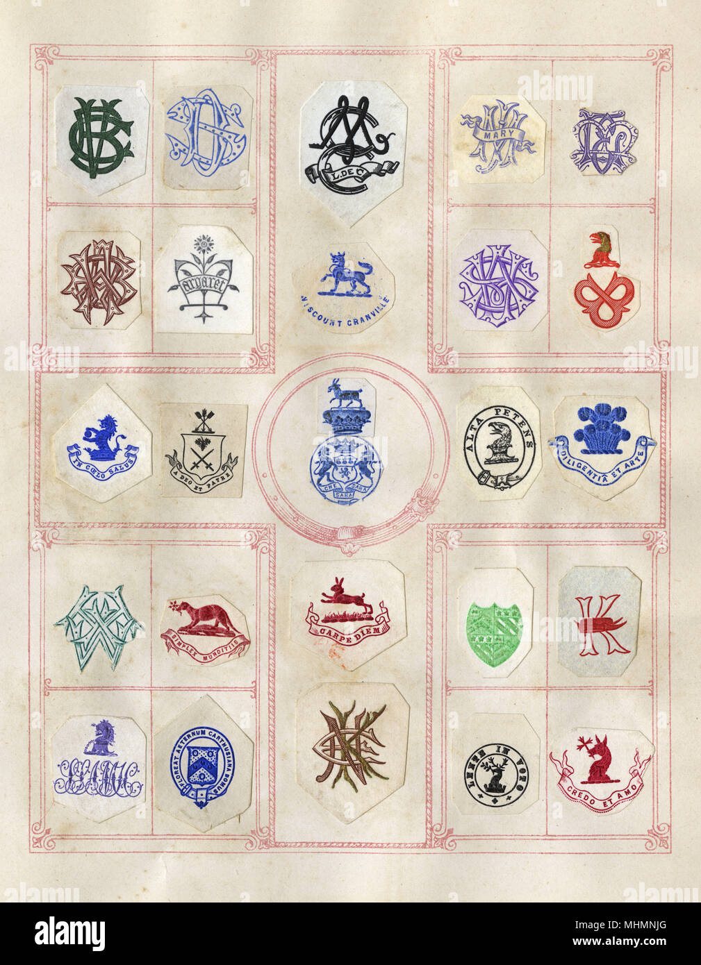Loose page from a scrapbook of crests and heraldry Stock Photo - Alamy