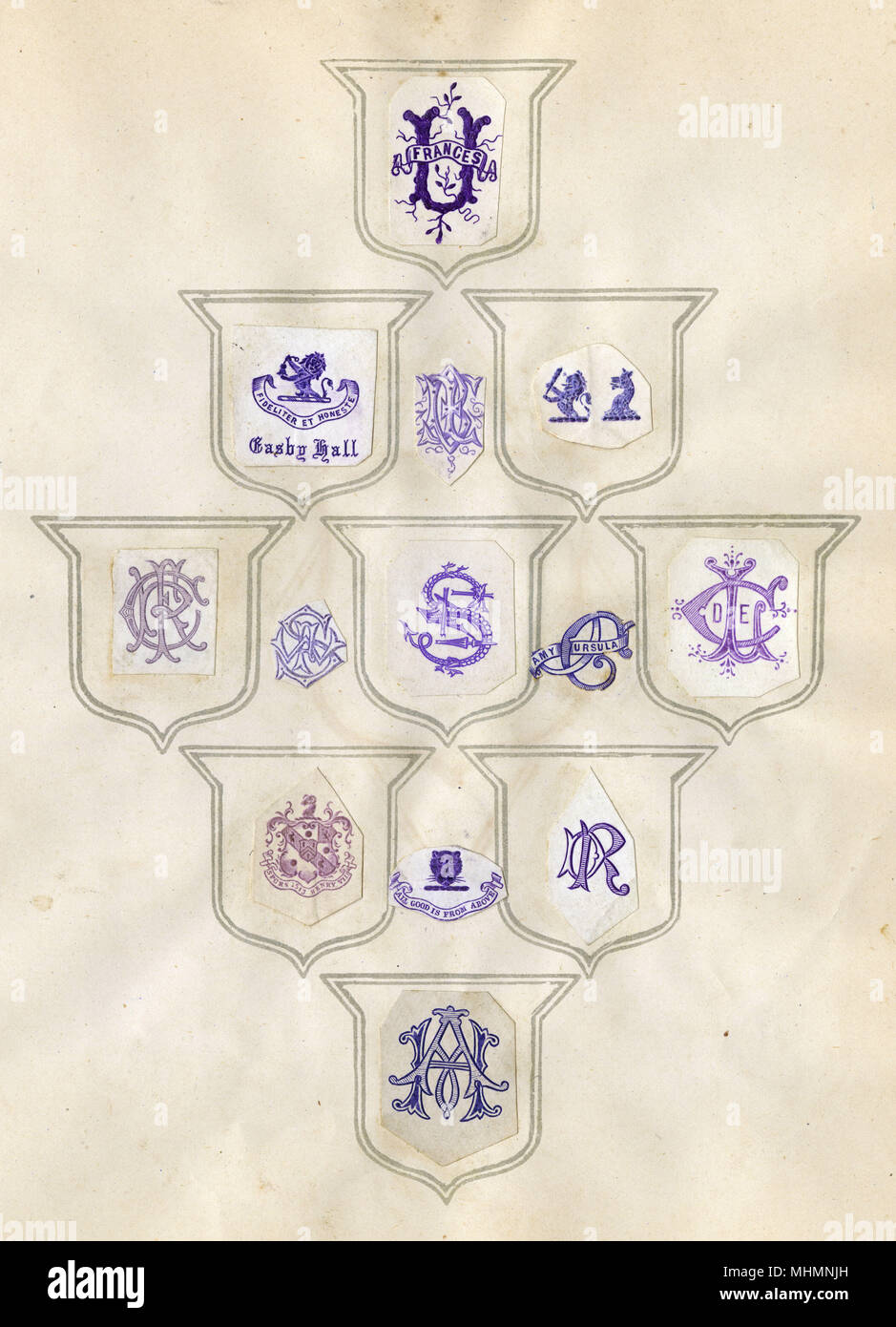 Loose page from a scrapbook of crests and heraldry Stock Photo - Alamy