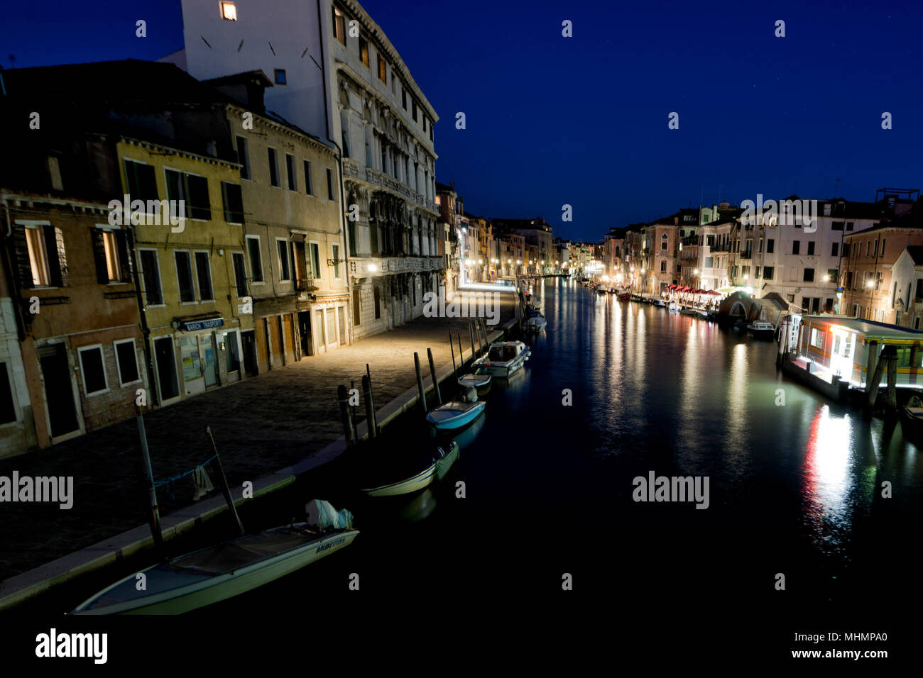 venice canals night view with light reflections Stock Photo - Alamy