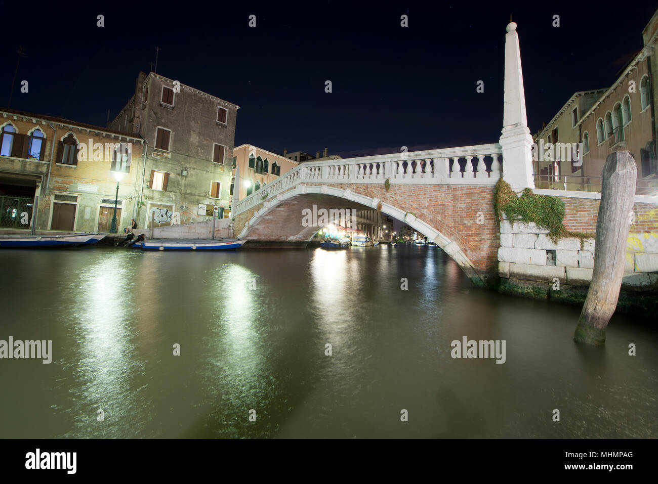 venice canals night view with light reflections Stock Photo - Alamy