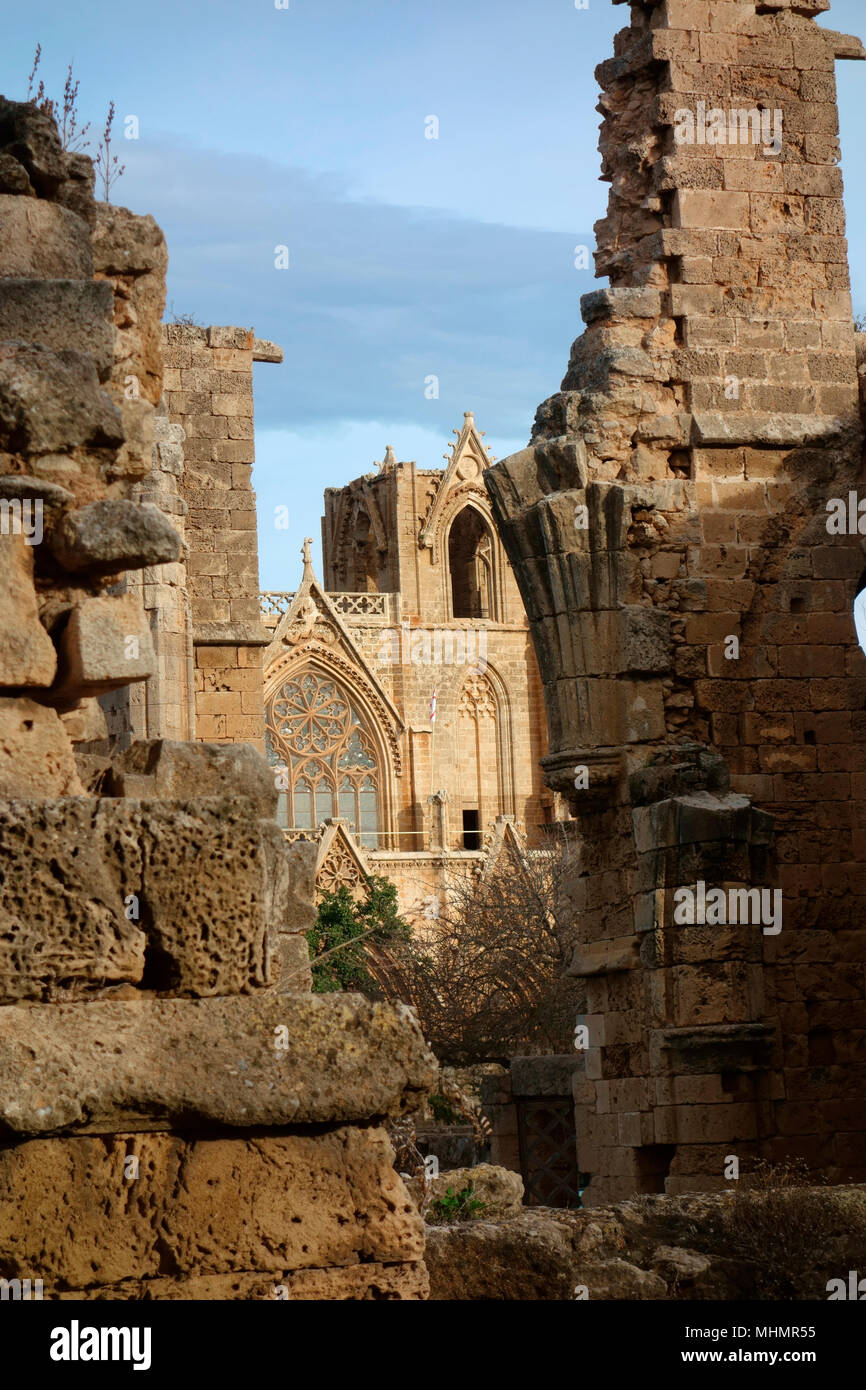 Famagusta old town ruins and Lala Mustafa Pasha mosque (former Gothic ...