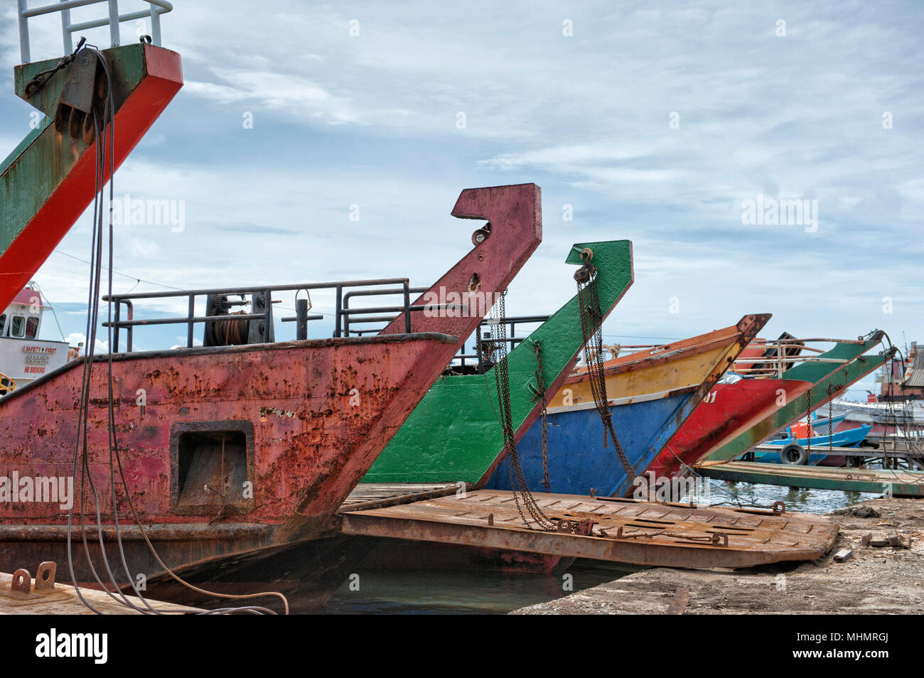 colorful rugged Ship prow on cloudy sky background Stock Photo - Alamy