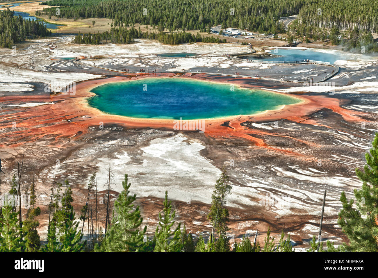 Yellowstone Grand Prismatic Spring aerial view landscape Stock Photo ...