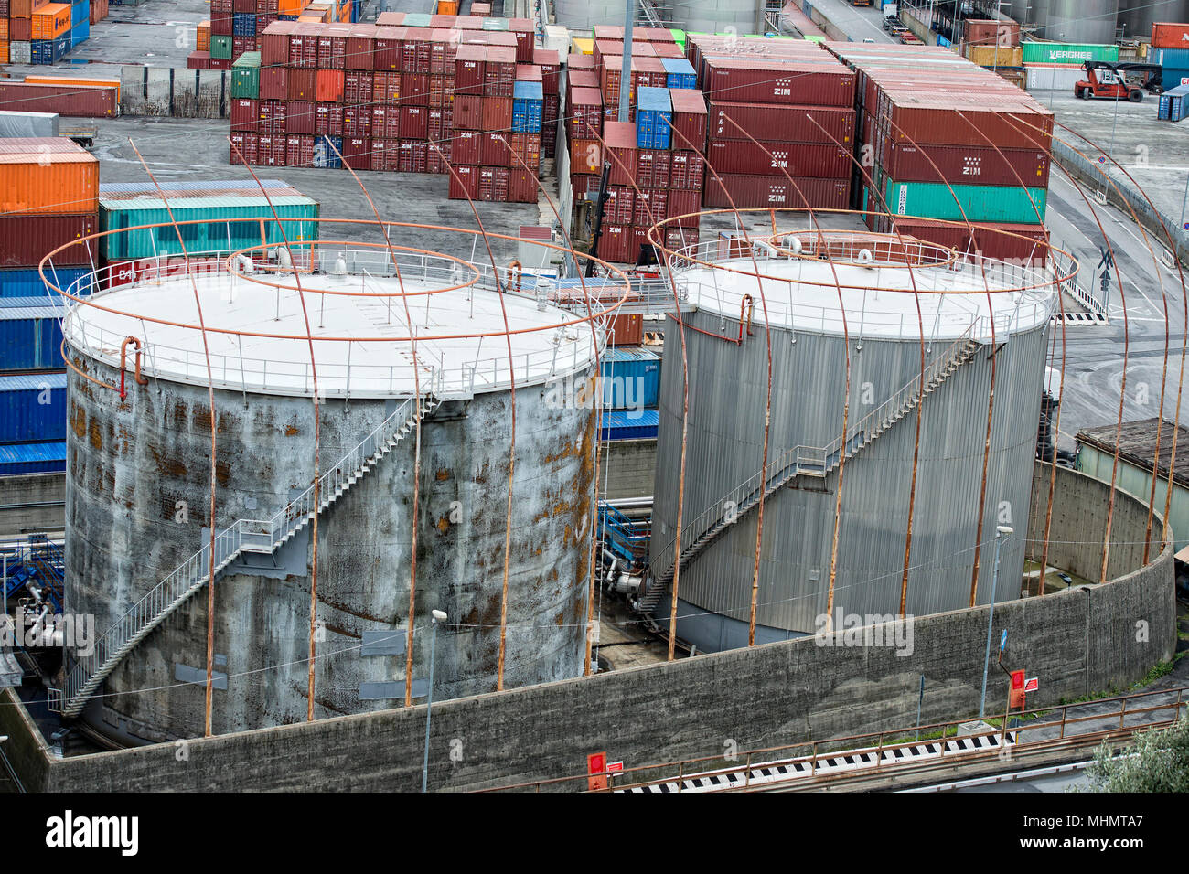 Rugged harbour silo in a harbour Stock Photo - Alamy
