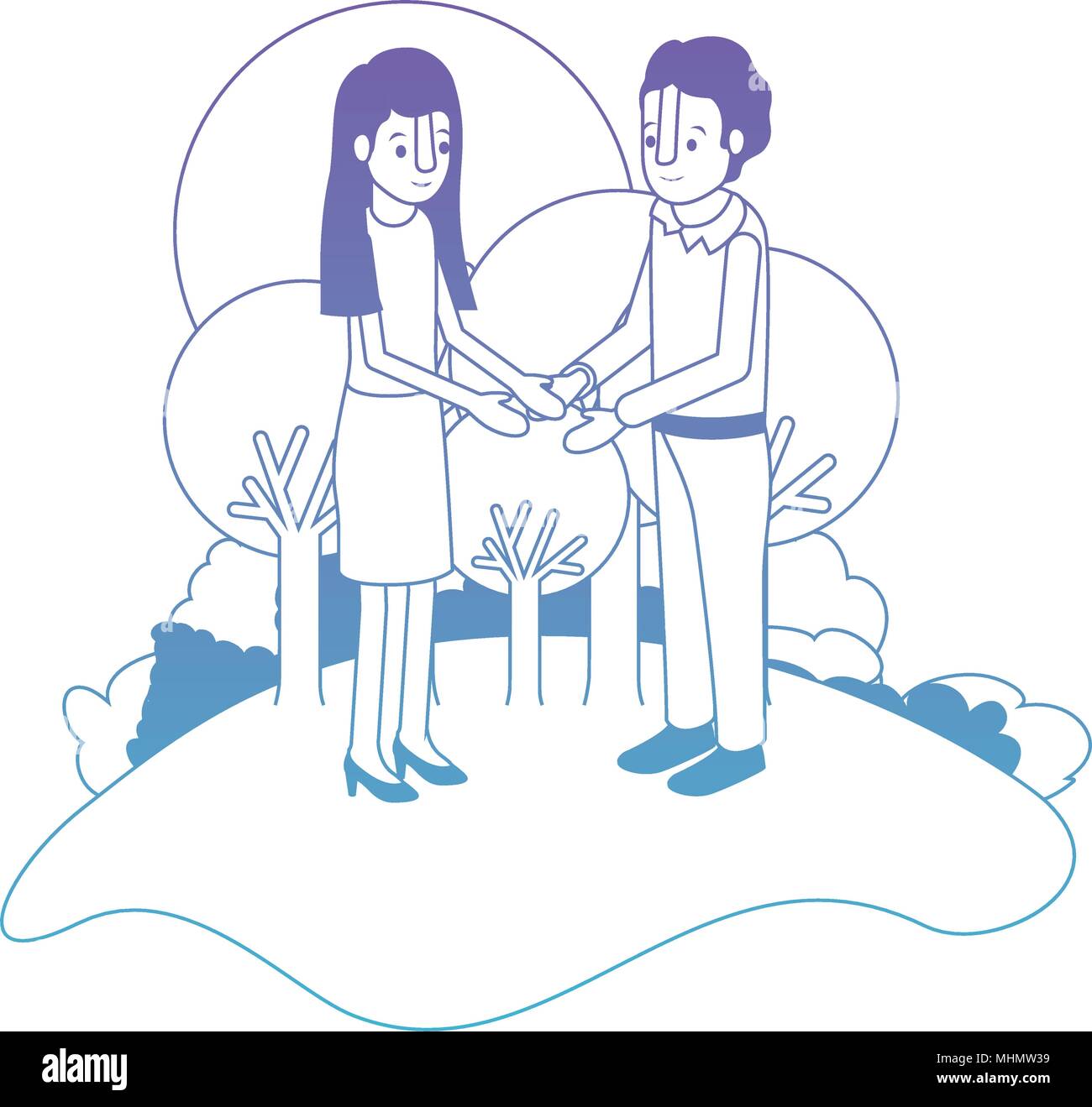 couple isometrics in field landscape avatars characters Stock Vector ...