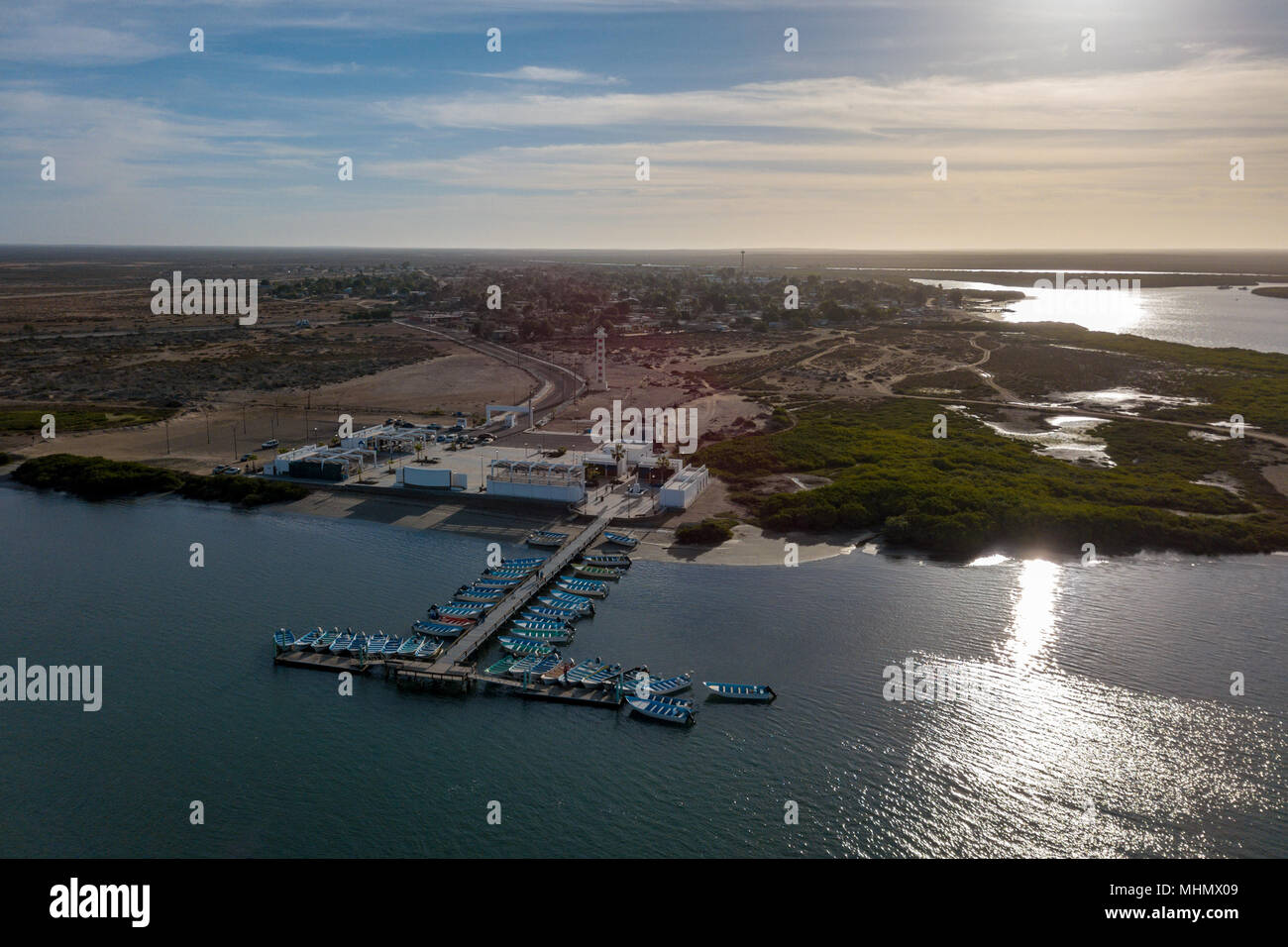 Magdalena Bay Adolfo Lopez Mateos village aerial view panorama Baja ...