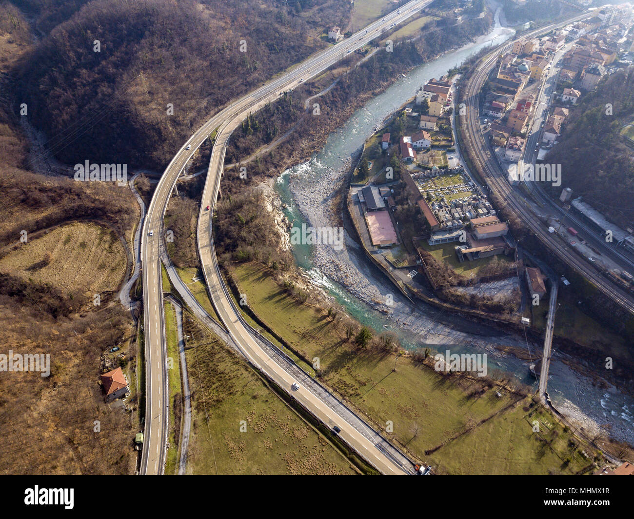 A7 highway Milan to Genoa aerial view Panorama Stock Photo - Alamy