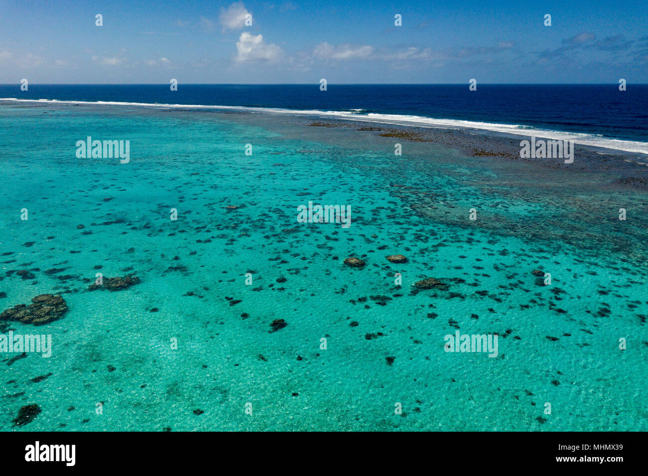 waves on reef of rarotonga polynesia Cook islands aerial landscape ...