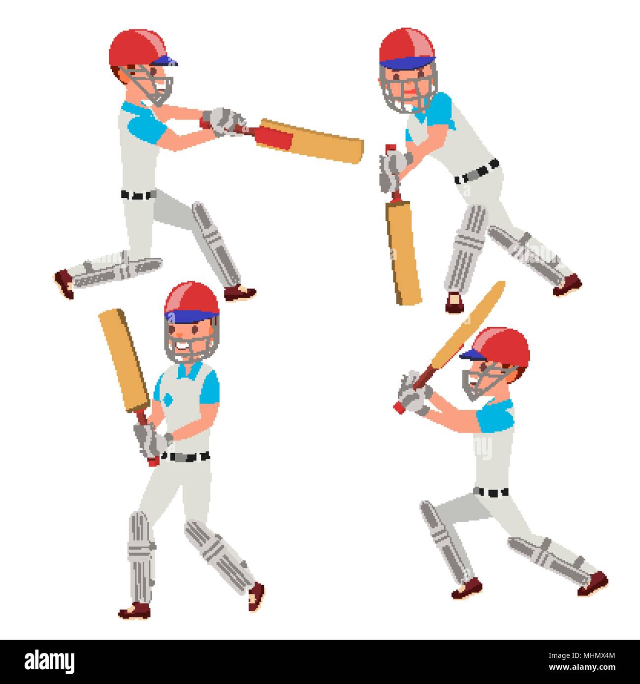 Cricket Player Vector. Wearing Sport Uniform Clothes. Different Poses ...