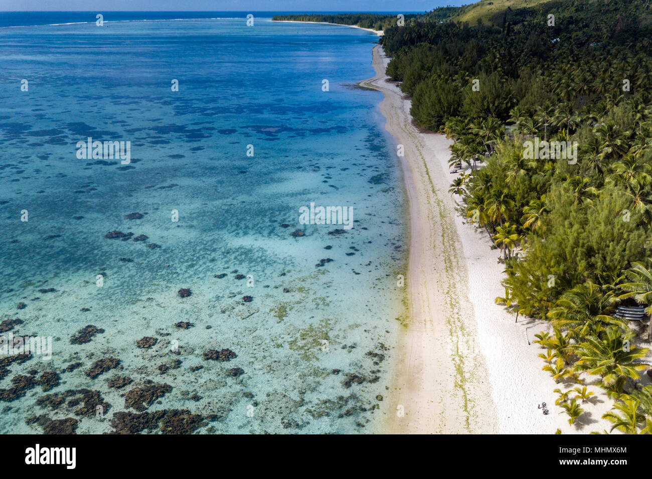 waves on reef of rarotonga polynesia Cook islands aerial landscape ...