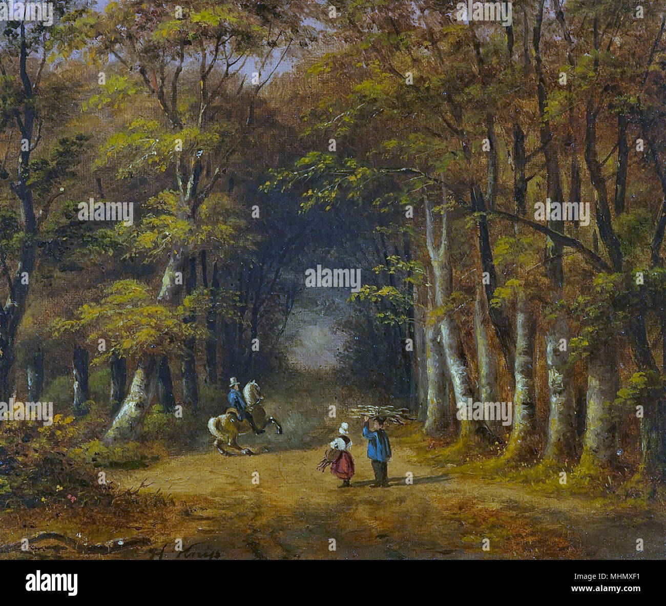 Knip Henri - forest path with rider and Reisigsammlern Stock Photo - Alamy