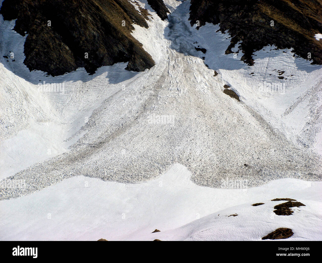 Avalanche snow slide mountain panorama Stock Photo - Alamy