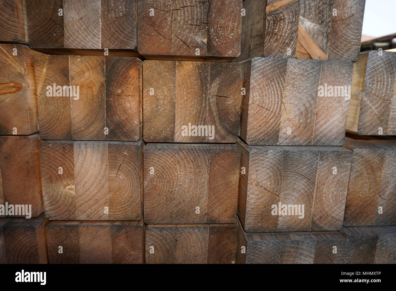 wood log and block in sawmill detail Stock Photo - Alamy