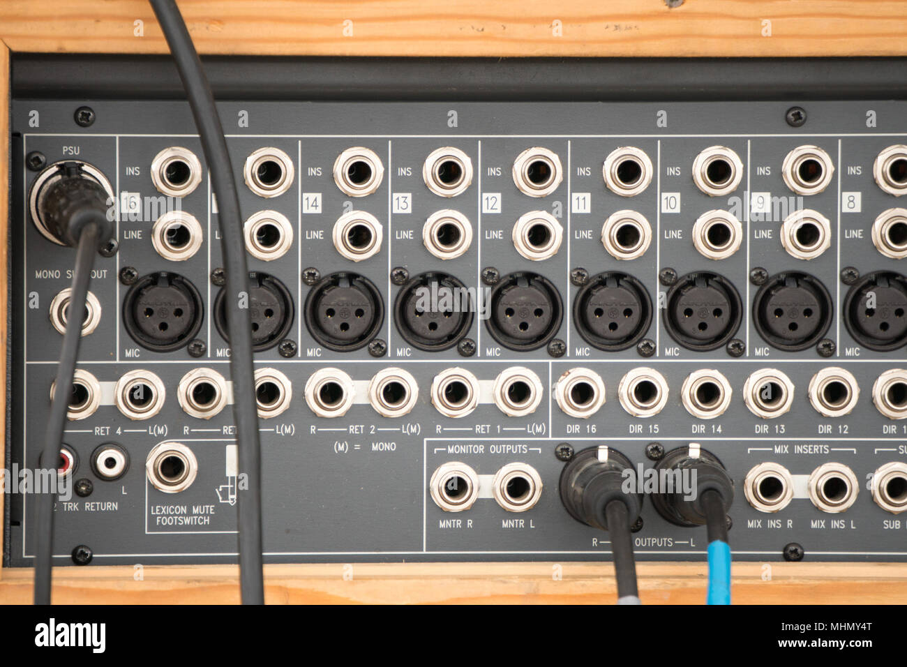 back of sound mixer cable connections close up detail Stock Photo - Alamy