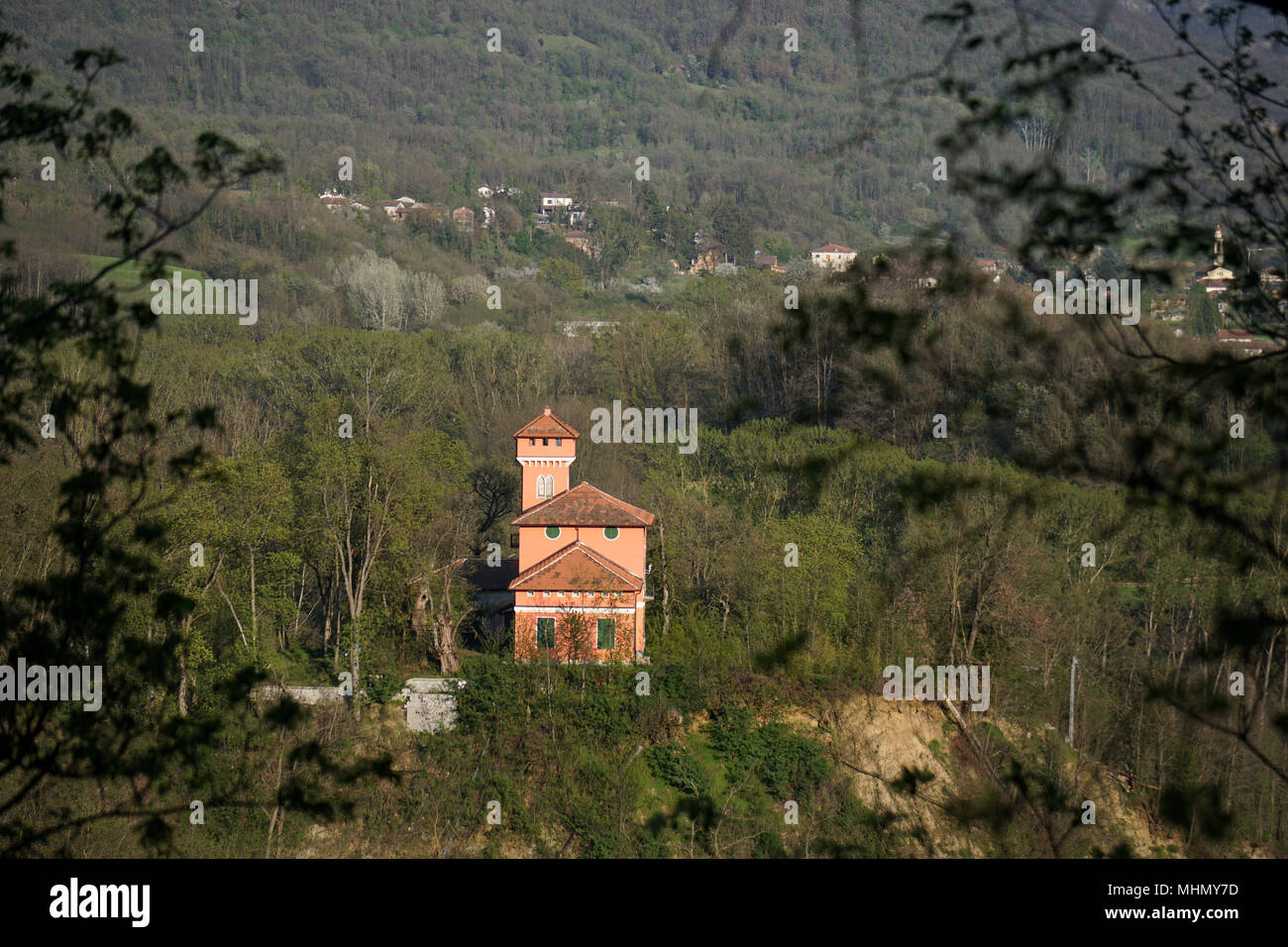 red castle in countryside forest background Stock Photo - Alamy
