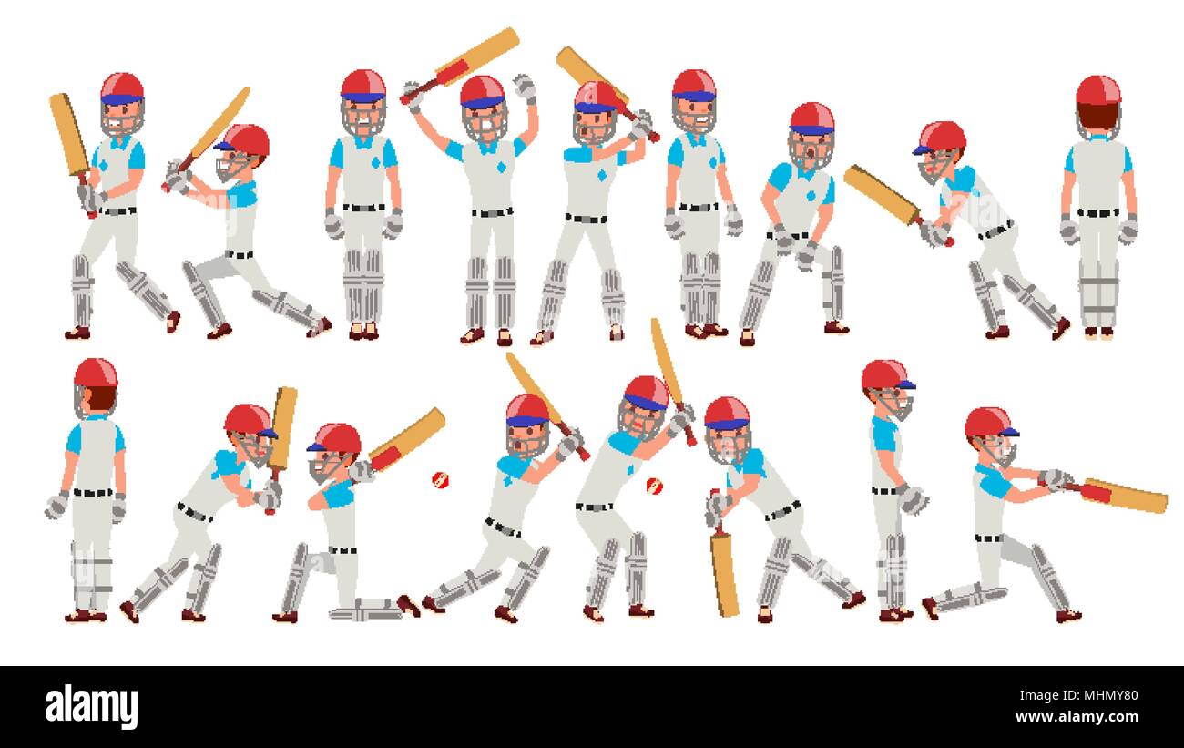 Professional Cricket Player Vector. Equipped Players. Pads, Bats ...
