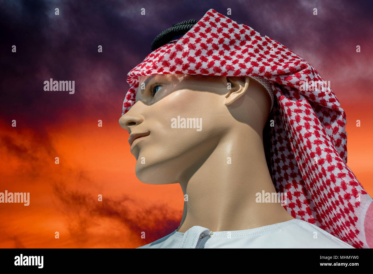 Arab mannaquin dummy man on post nuclear war background Stock Photo - Alamy