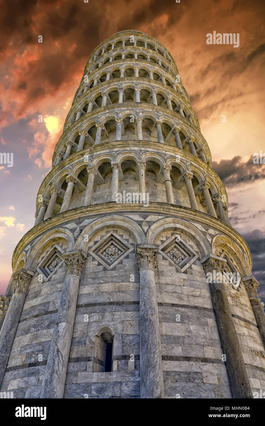famous pisa leaning tower close up detail view at sunset Stock Photo ...