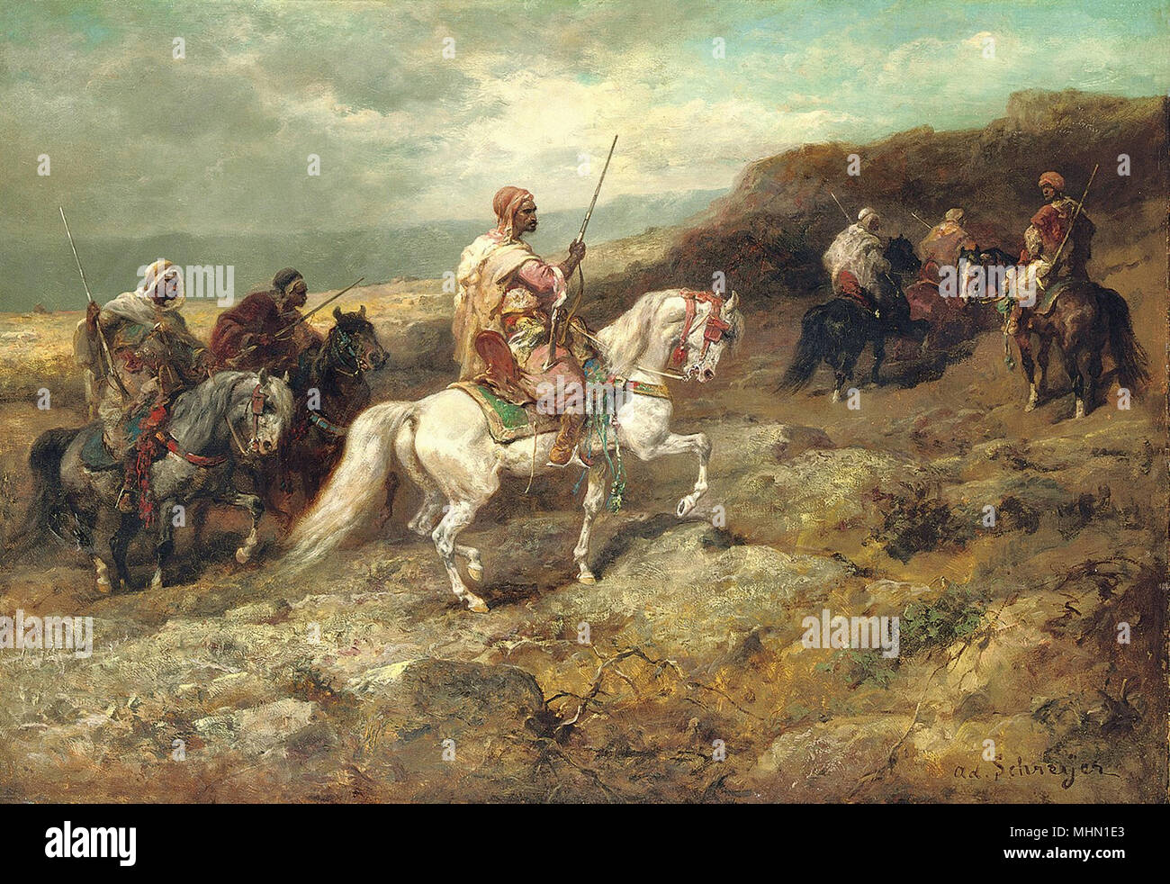 Schreyer Adolf - Arab Warriors on a Rocky Hillside Stock Photo - Alamy