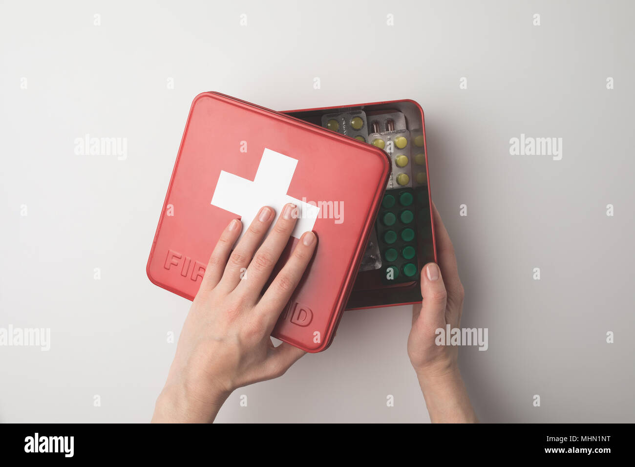 first-aid kit with pills Stock Photo - Alamy