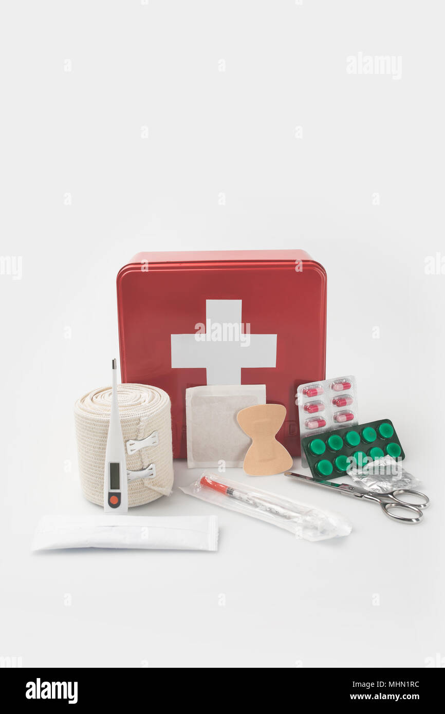 first-aid kit with medical supplies Stock Photo - Alamy