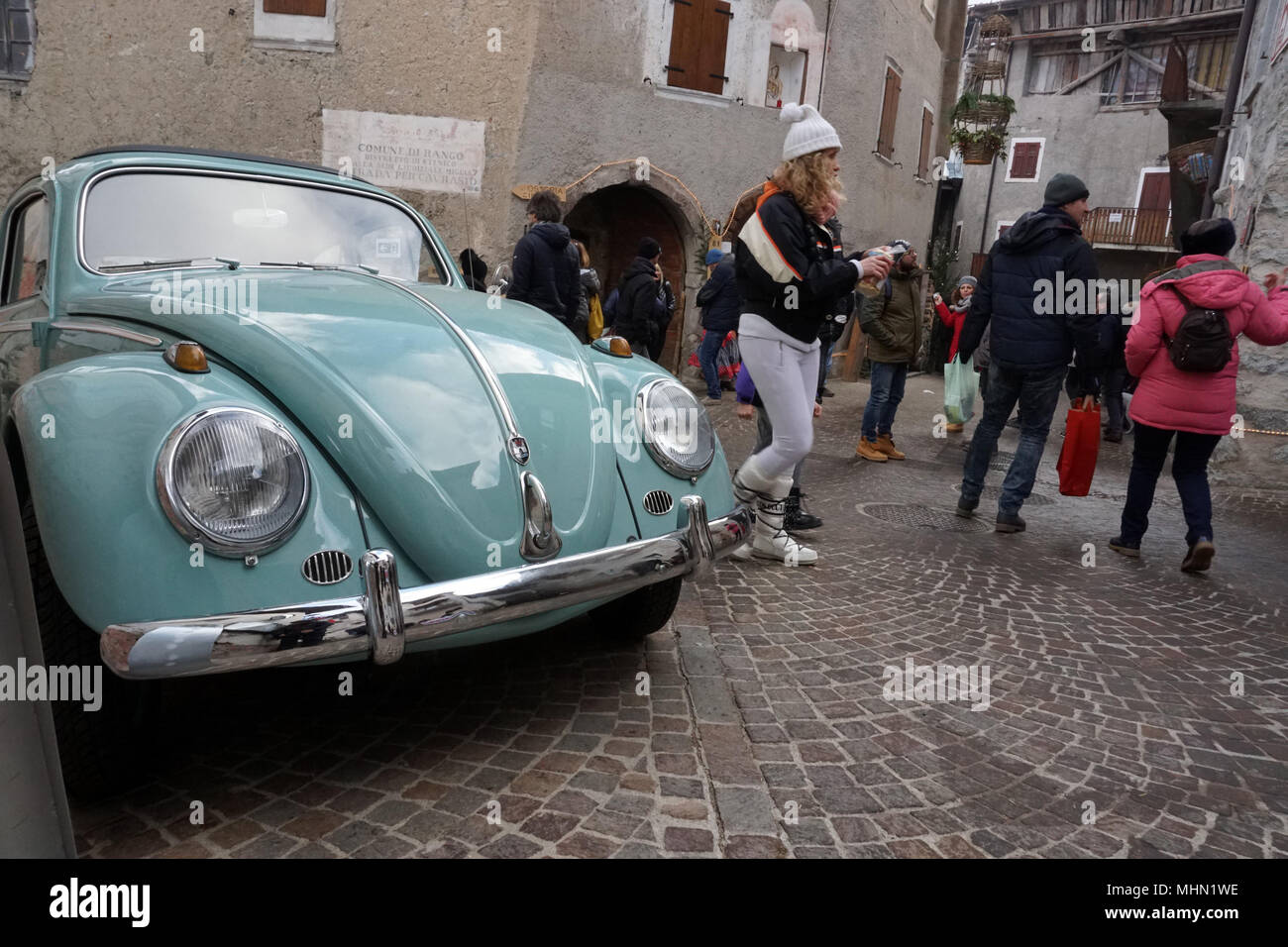 RANGO, ITALY - DECEMBER 1, 2017 - People buying at the shops of ...