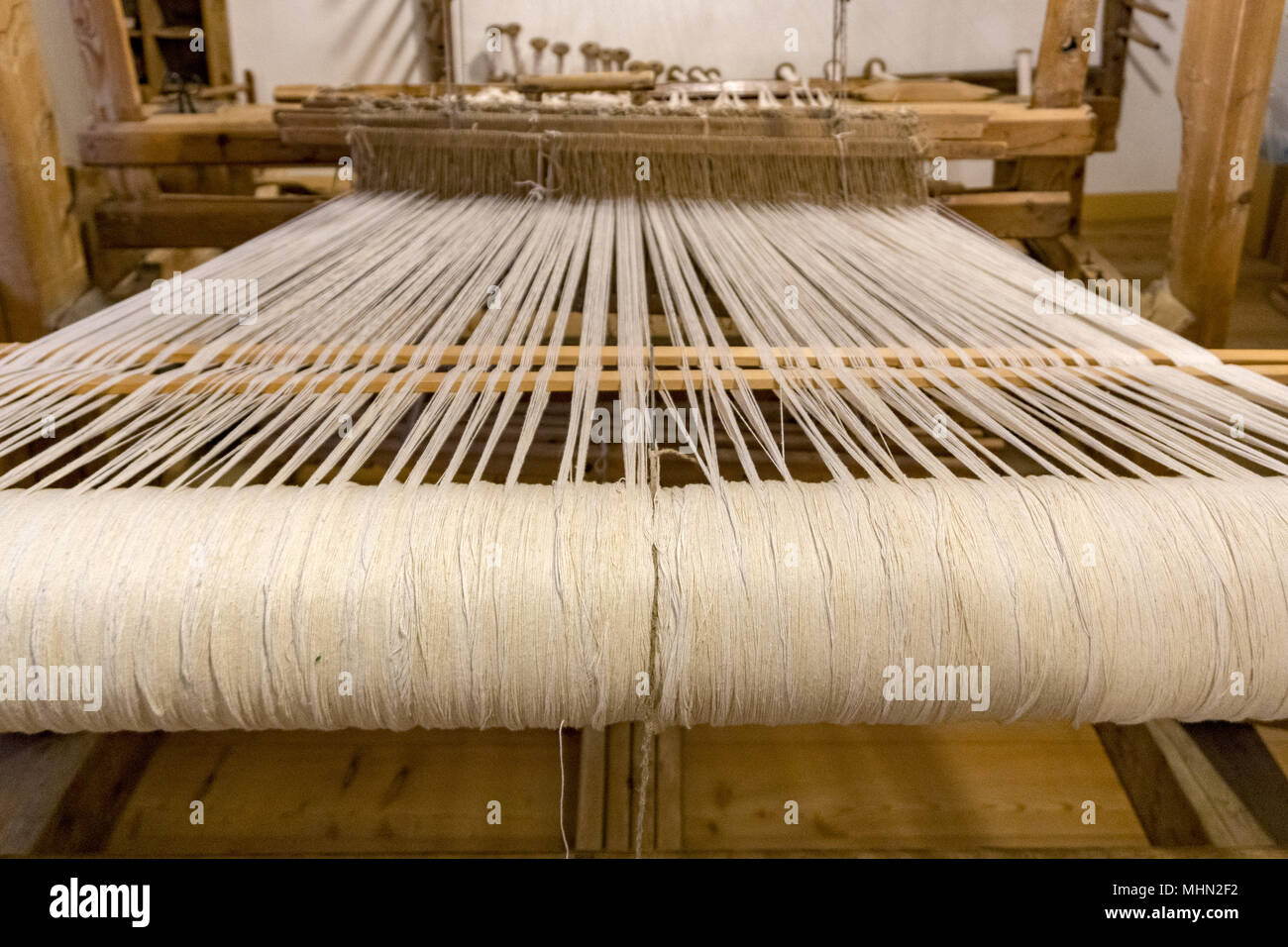 vintage old loom weaving machine close up Stock Photo - Alamy