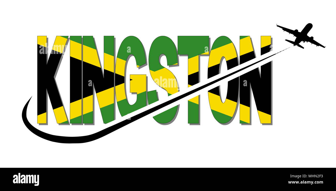 Kingston flag text with plane silhouette and swoosh illustration Stock ...
