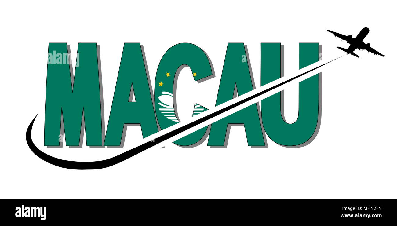 Macau flag text with plane silhouette and swoosh illustration Stock ...
