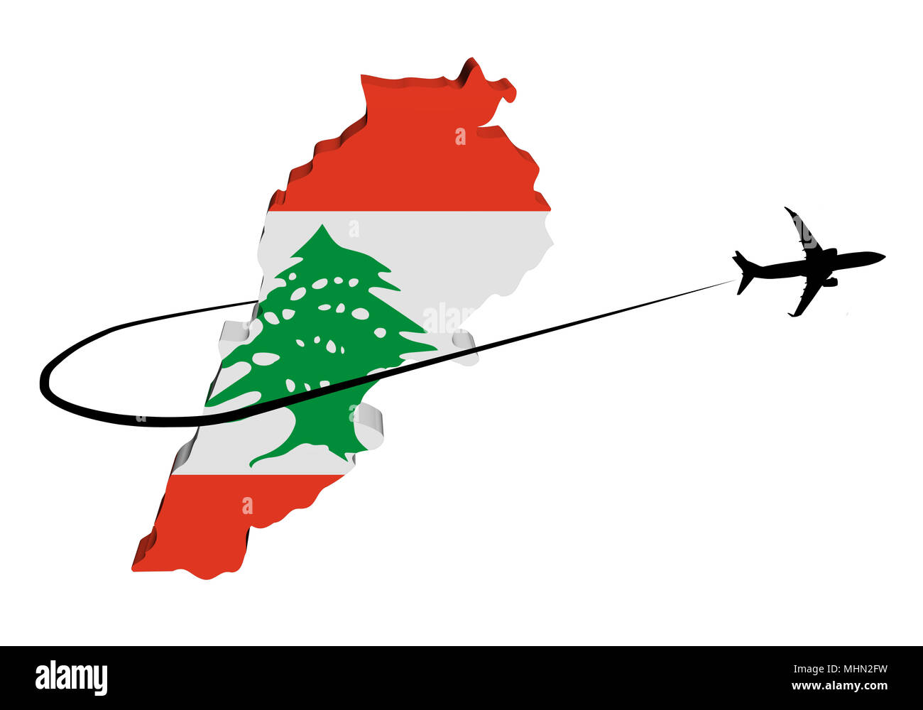Lebanon map flag with plane silhouette and swoosh 3d illustration Stock ...