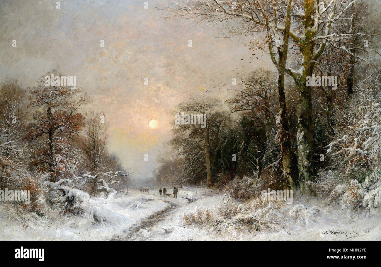 Schweitzer Adolf Gustav - Hunters Returning Home on a Moonlit Winter's ...