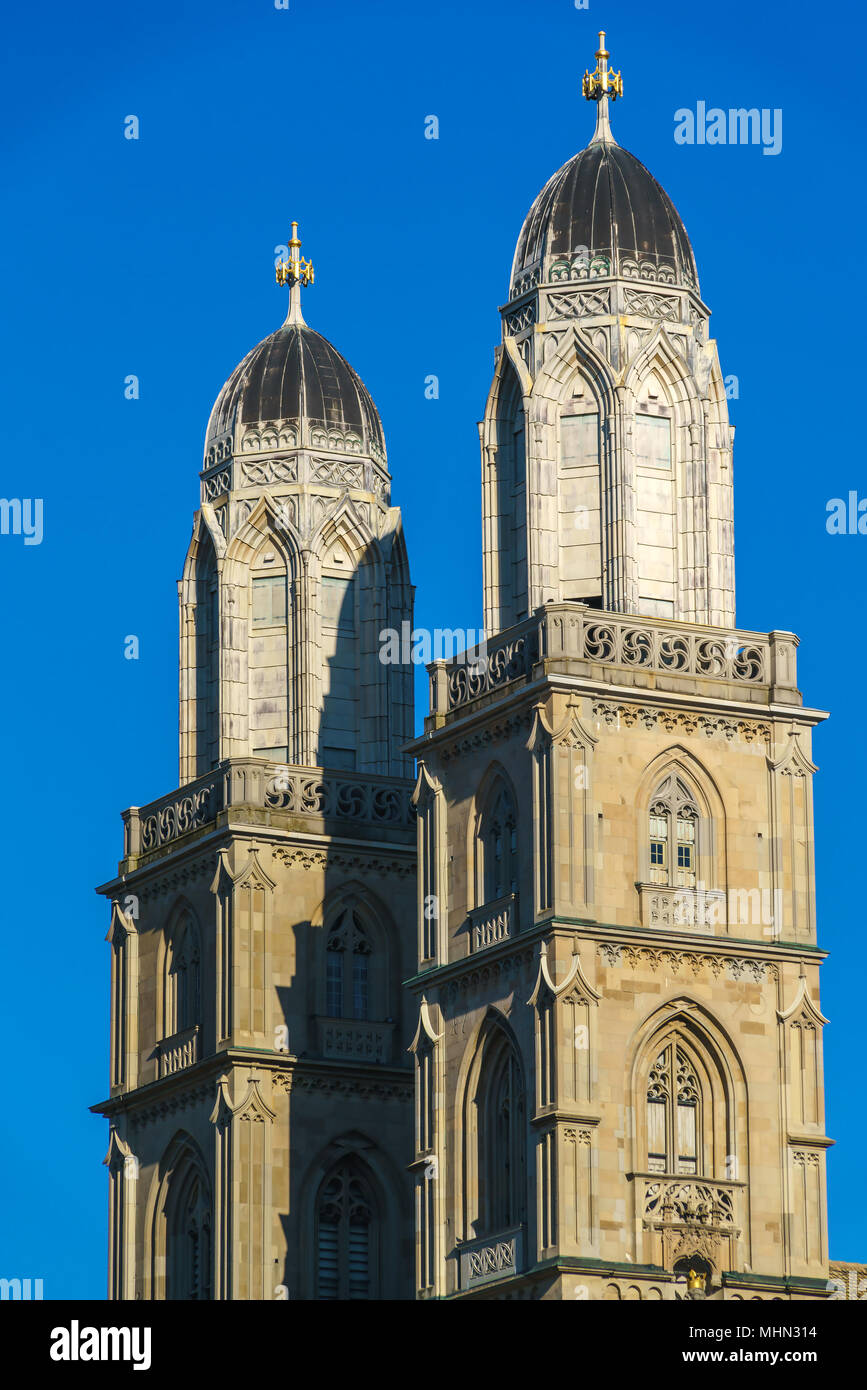 The Grossmunster Romanesque-style Protestant church, landmark of Zurich ...
