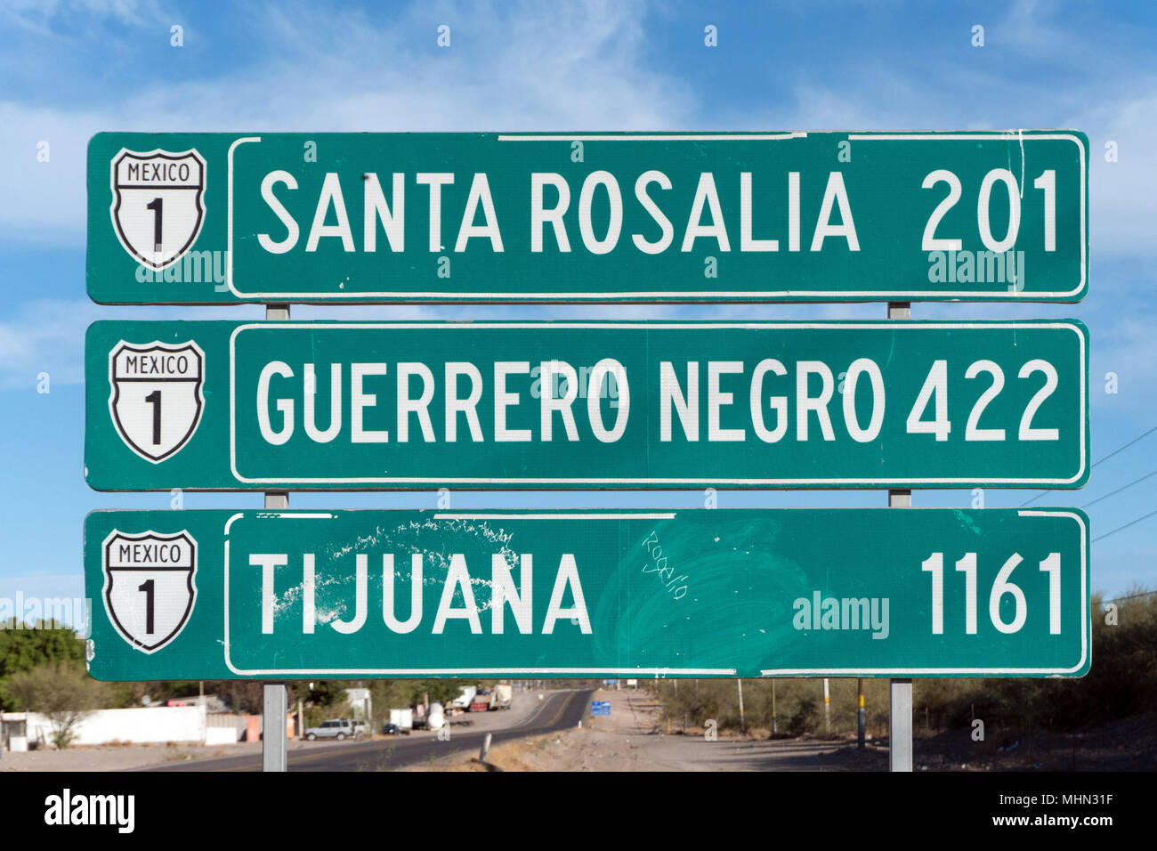 mexican road sign baja california tijuana santa rosalia Stock Photo - Alamy