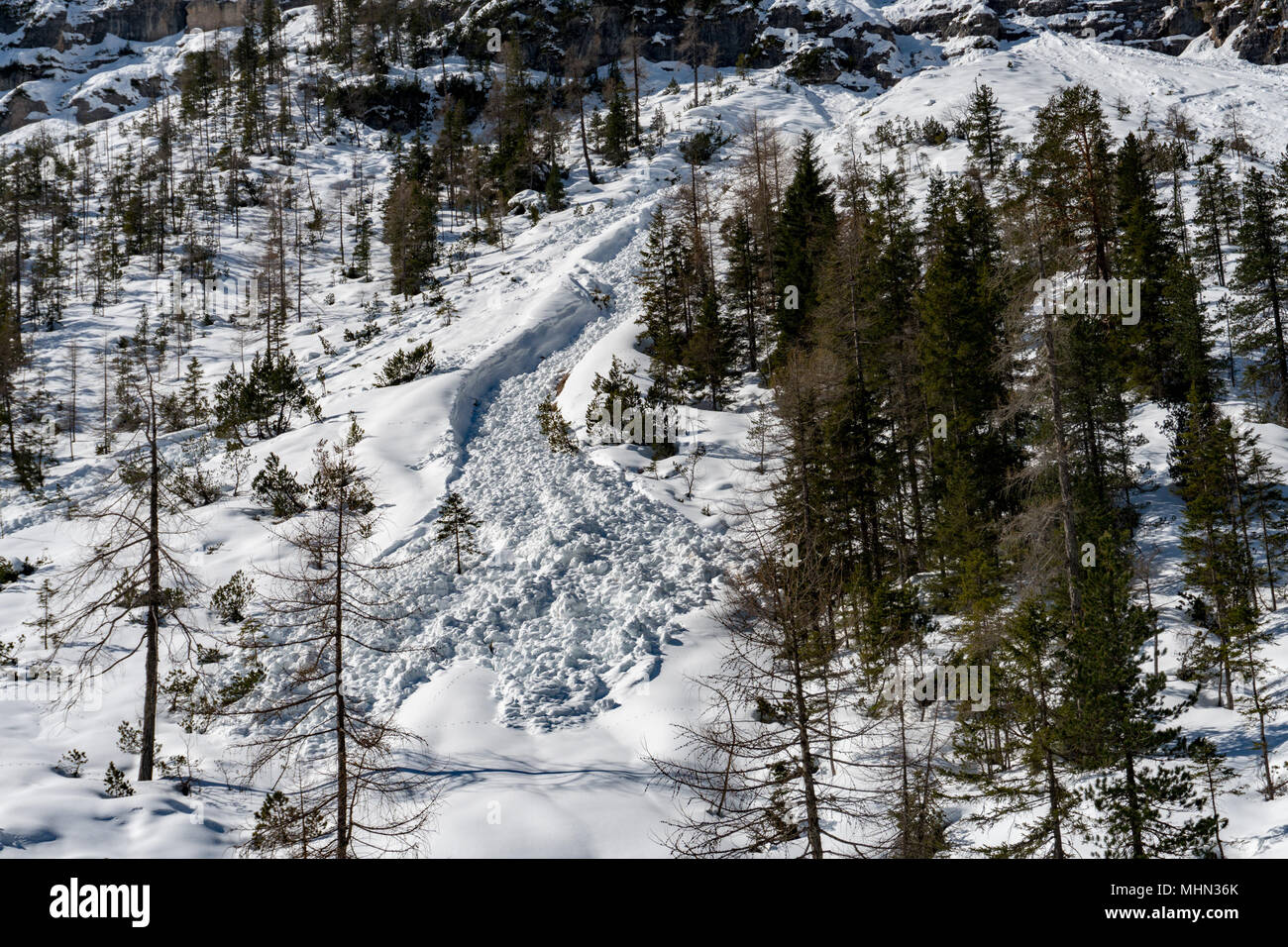 Avalanche snow slide mountain panorama landscape in dolomites Stock ...