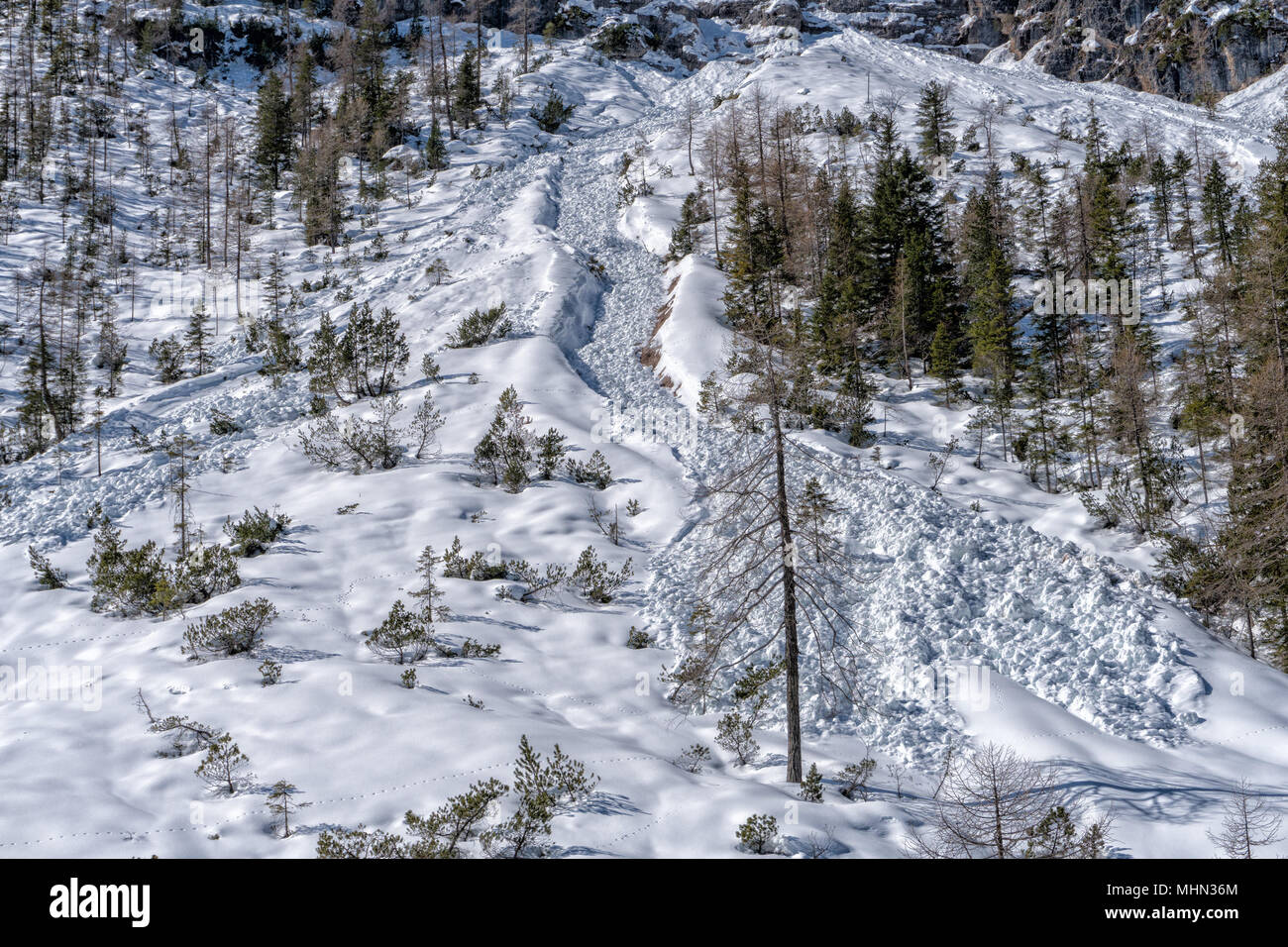 Avalanche snow slide mountain panorama landscape in dolomites Stock ...