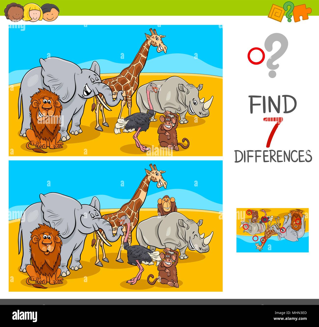 Cartoon Illustration of Finding Seven Differences Between Pictures ...