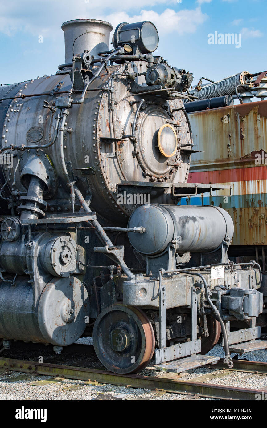 old steam engine iron train detail close up view Stock Photo - Alamy
