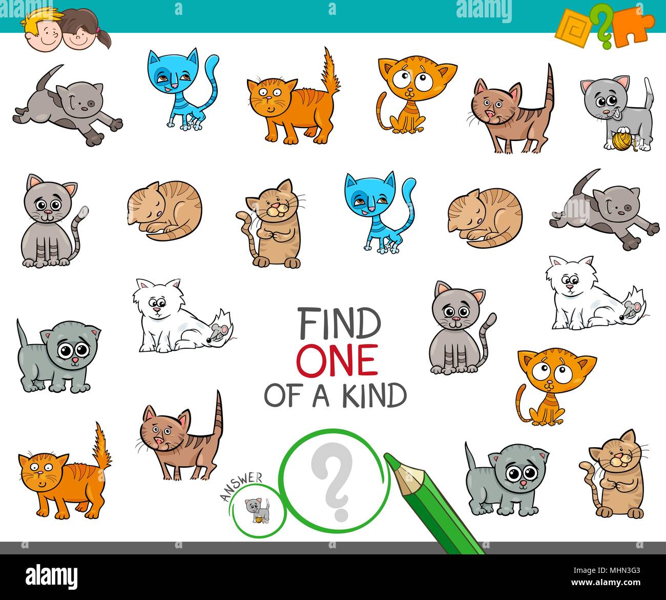 Cartoon Illustration of Find One of a Kind Picture Educational Activity ...