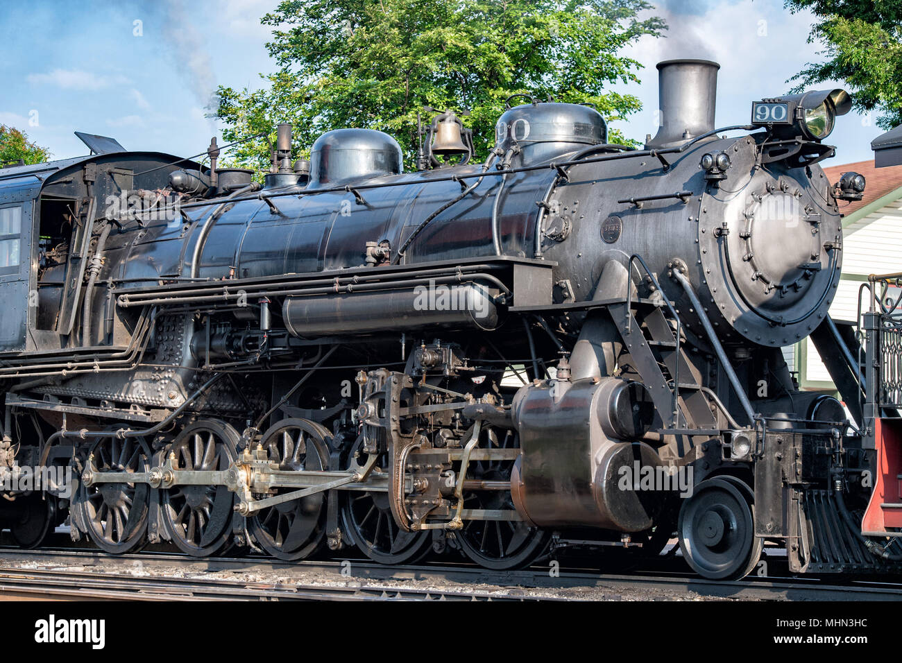 old steam engine iron train detail close up view Stock Photo - Alamy