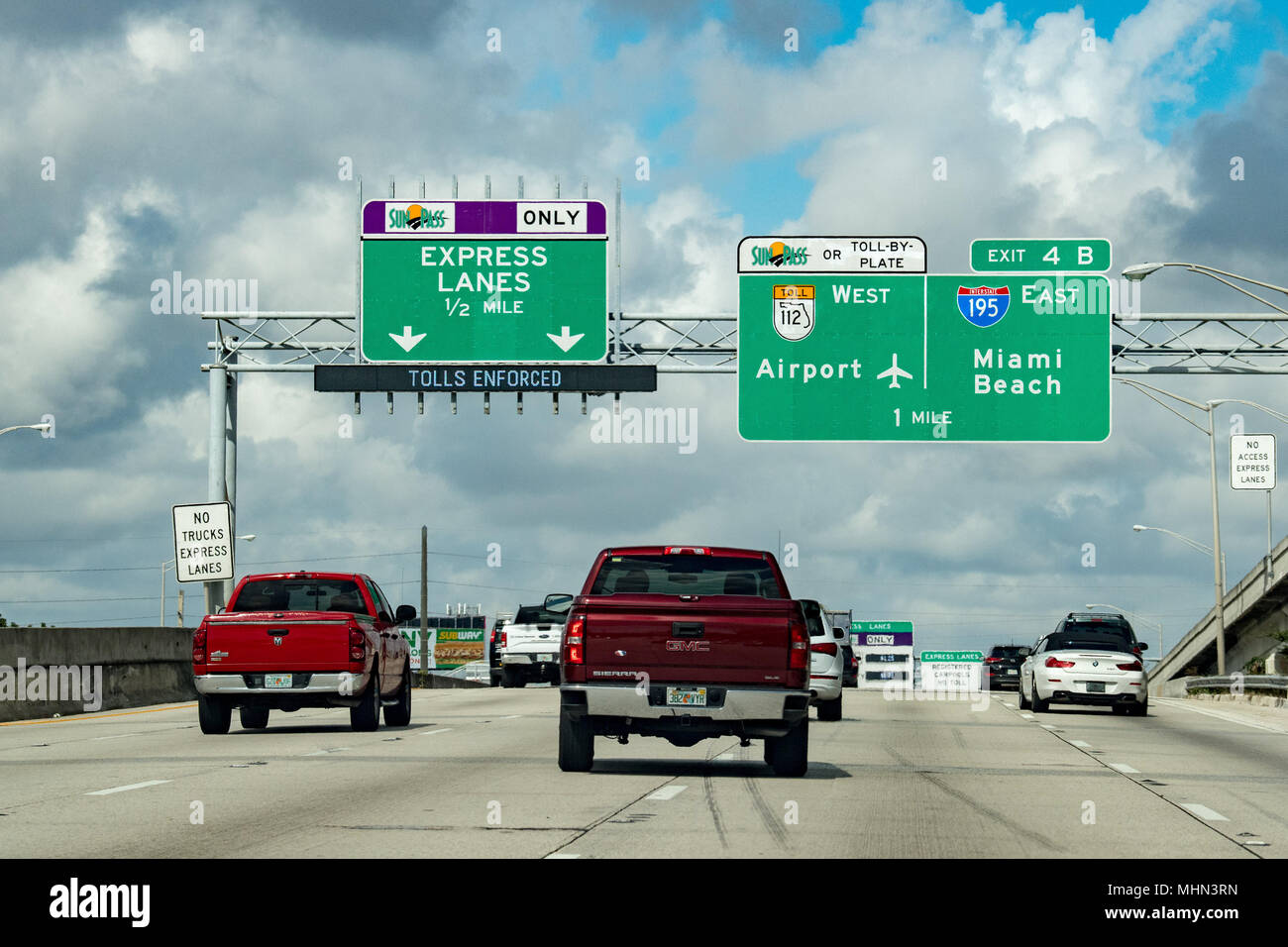 MIAMI, USA - FEBRUARY 7, 2017 - Florida congested highways with many ...