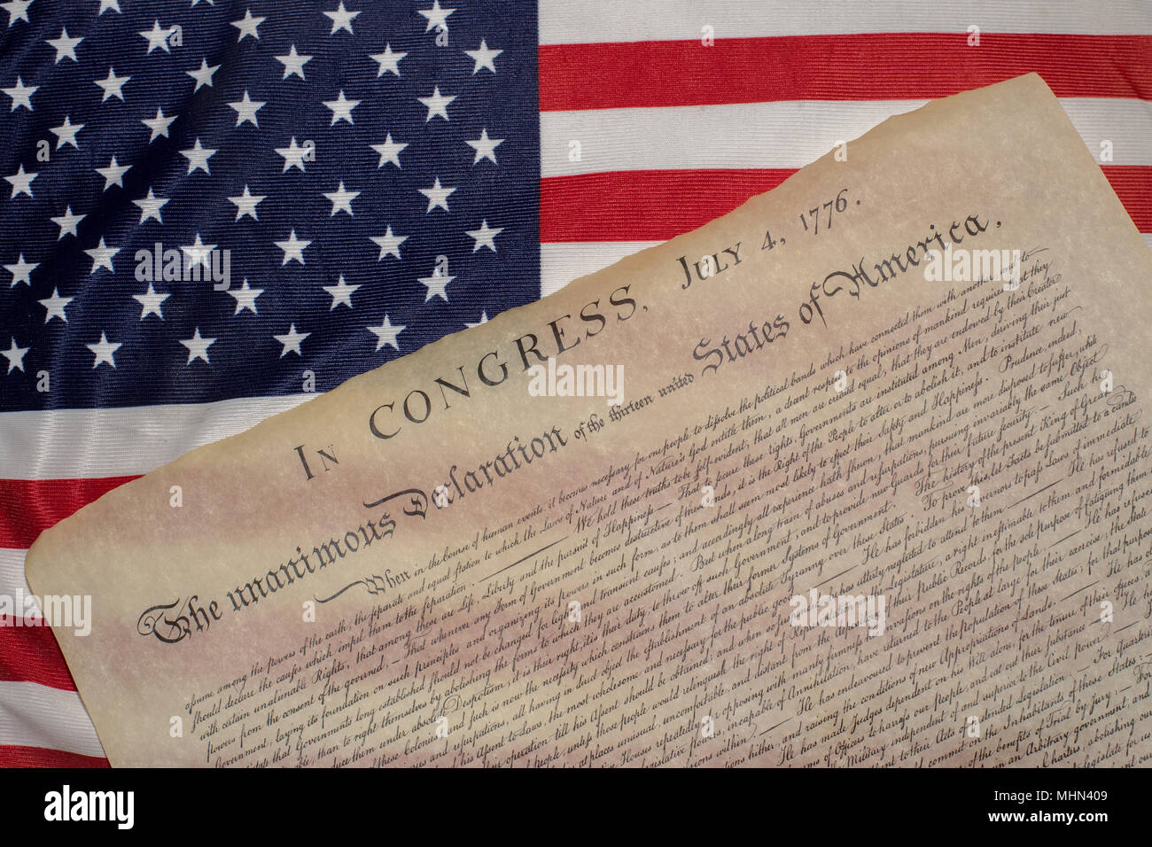 American Declaration of independence 4th july 1776 on usa flag ...