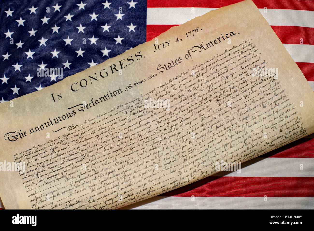 American Declaration of independence 4th july 1776 on usa flag ...