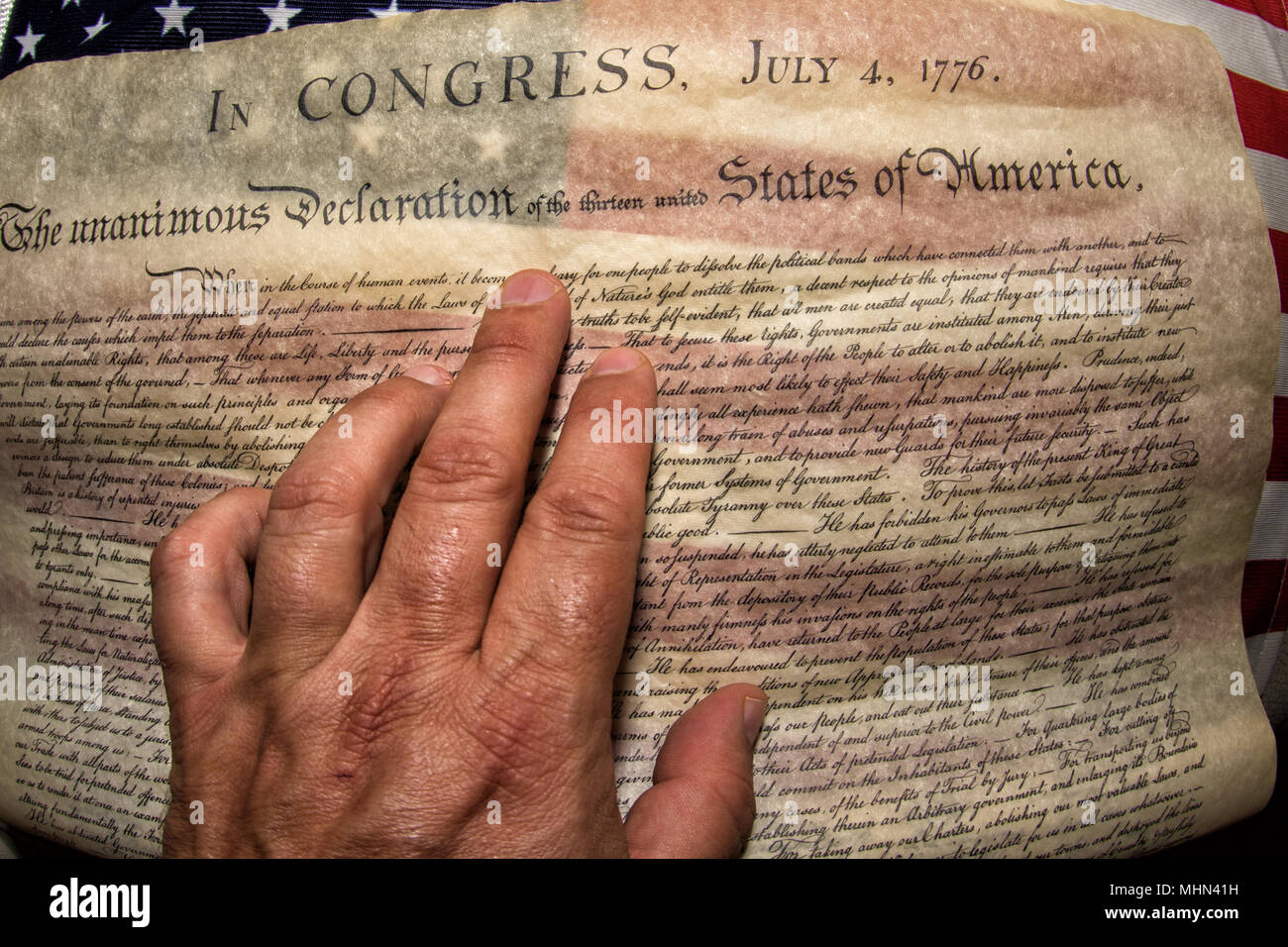 American Declaration of independence 4th july 1776 on usa flag ...