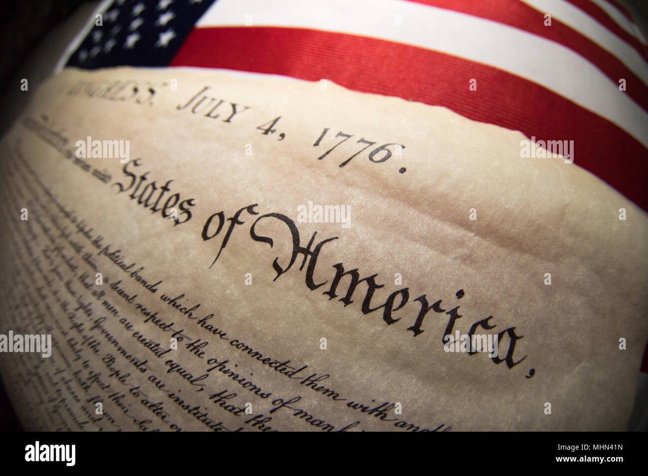 American Declaration of independence 4th july 1776 on usa flag ...
