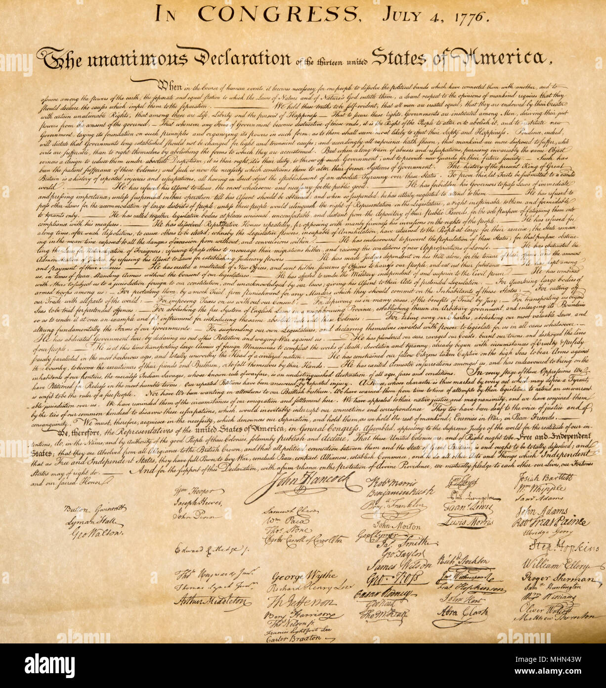 American Declaration of independence 4th july 1776 detail Stock Photo ...