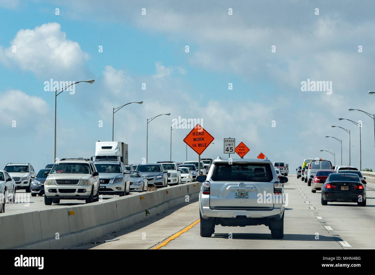 MIAMI, USA - FEBRUARY 9, 2017 - Miami Florida congested highways with ...