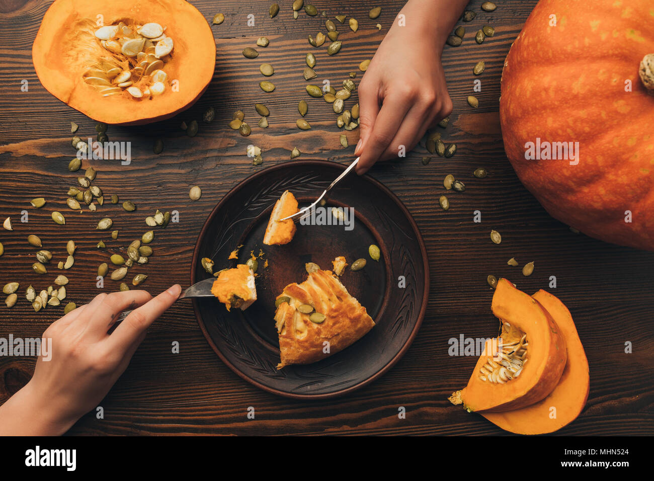 women eating pumpkin pie Stock Photo - Alamy