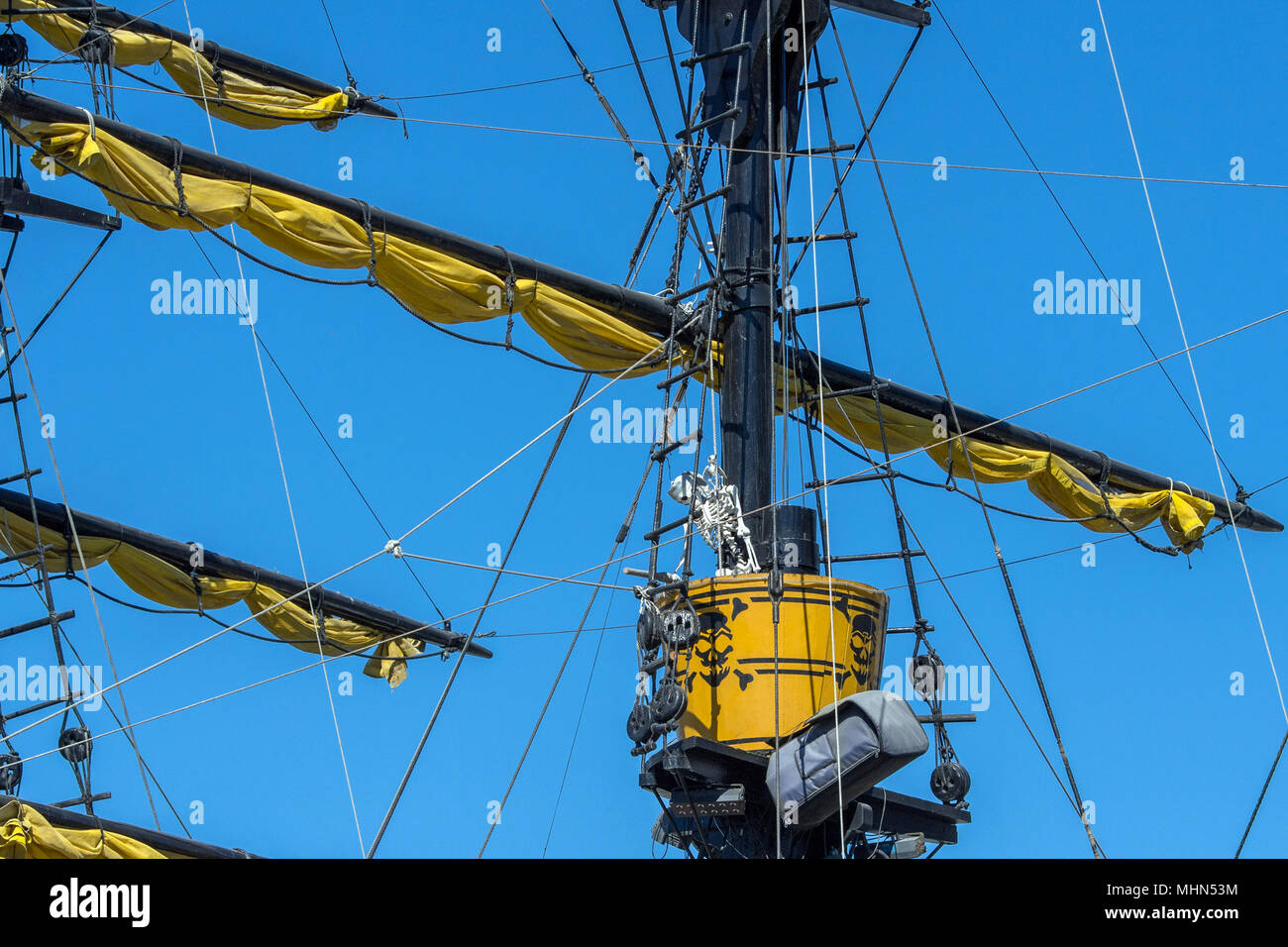 wooden pirate sail ship detail close up Stock Photo - Alamy